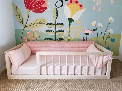Montessori Floor Bed With Rails Twin Full Or Queen Floor Bed Etsy
