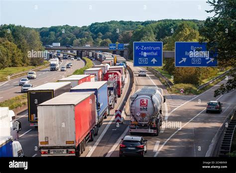 traffic jam on the A4 freeway in the south of Cologne, direction ...