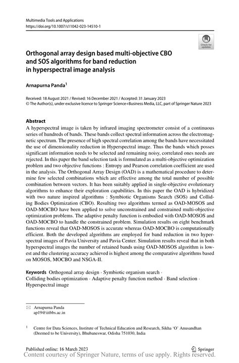 Orthogonal Array Design Based Multi Objective Cbo And Sos Algorithms For Band Reduction In