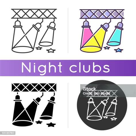 라이트 쇼 아이콘 리니어 블랙 및 Rgb 색상 스타일 나이트 클럽 엔터테인먼트 이벤트 투광 조명축제 공연 스테이지 조명 스포트라이트 격리된 벡터 일러스트레이션 개념에 대한