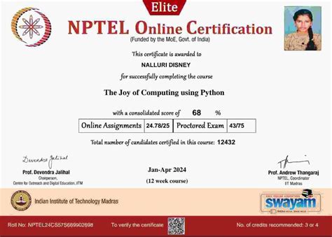 Disney Nalluri On Linkedin Python Nptel Techskills Achievement