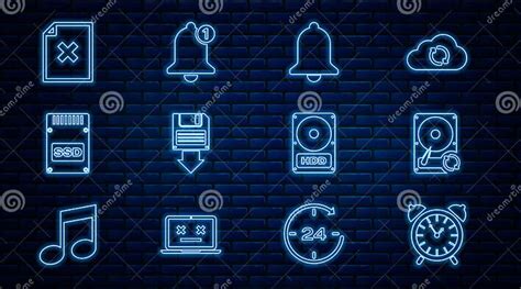 Set Line Alarm Clock Hard Disk Drive Hdd Sync Refresh Ringing Bell Floppy Backup Ssd Card