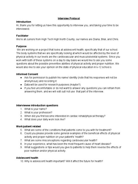 Interview Protocol Pdf Career And Growth