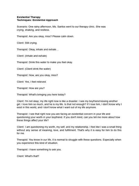 Existential Therapy Sample Script Day 1 Pdf Psychotherapy