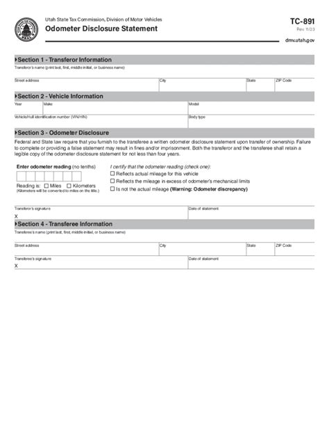 Utah Odometer Statement Fill Out And Sign Online Dochub