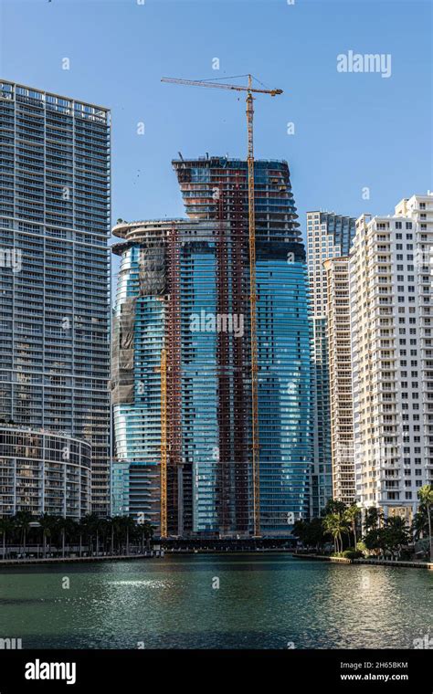 Aston Martin Residences Under Construction In Downtown Miami Stock