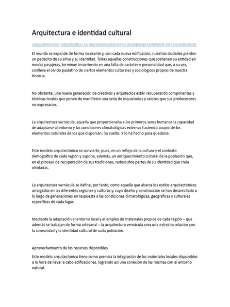 Arquitectura E Identidad Cultural Pdf Diseño Paisaje