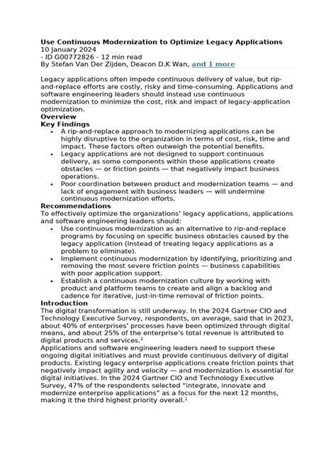 Use Continuous Modernization To Optimize Legacy Applications Pdf Chief Information Officer