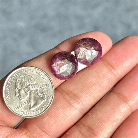 14x14x4mm Rare Star Ruby Rose Cut Slice Flat Back Ruby Pair Rosemary