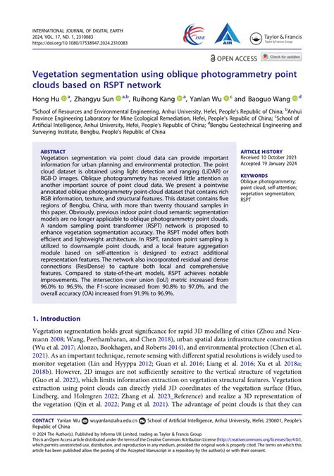 pdf vegetation segmentation using oblique photogrammetry point clouds based on rspt network