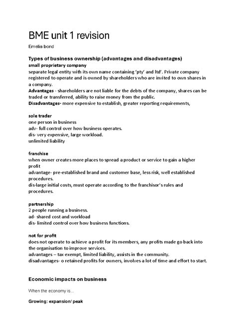 BME Unit Revision Summary Of BME Unit Notes BME Unit Revision Emelia Bond Types Of