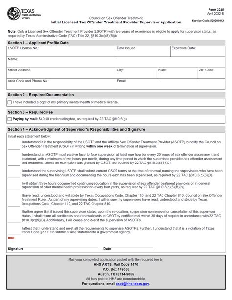 Tx Hhs Form 3245 Initial Licensed Sex Offender Treatment Provider
