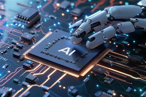 Robotic Hand Manipulating Aiintegrated Computer Chip In Hightech Lab