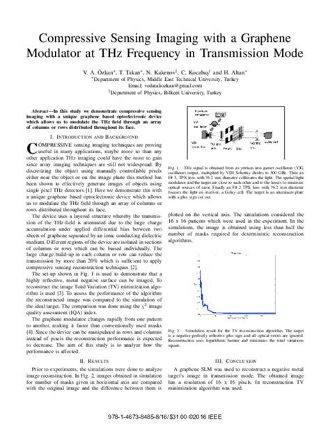Pdf Compressive Sensing Imaging With A Graphene Modulator At Thz