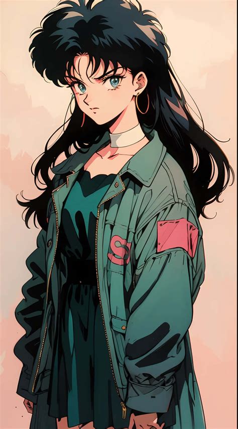 Download Retro Anime Girlin Green Jacket Wallpaper