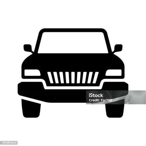 자동차 아이콘입니다 Suv 오프로드 운송 블랙 실루엣 정면보기 벡터 간단한 평면 그래픽 일러스트레이션 흰색 배경에 격리된