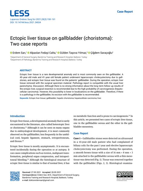 Pdf Ectopic Liver Tissue On Gallbladder Choristoma Two Case Reports