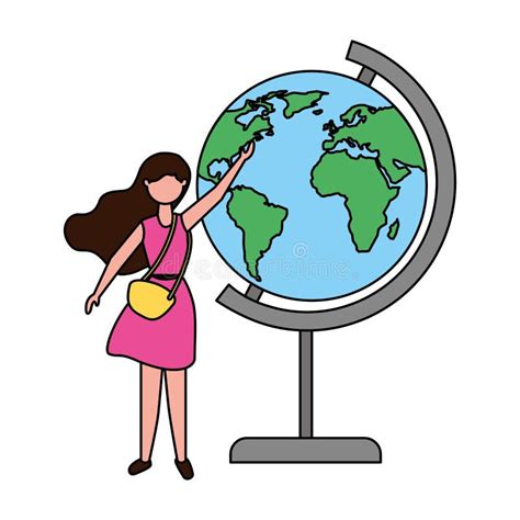 Woman Pointing School World Globe Stock Illustration Illustration Of Class Geography 145882717