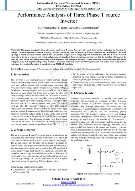 pdf performance analysis of three phase t source inverter