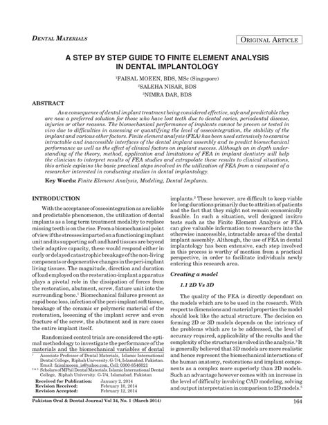 Pdf A Step By Step Guide To Finite Element Analysis In Dental