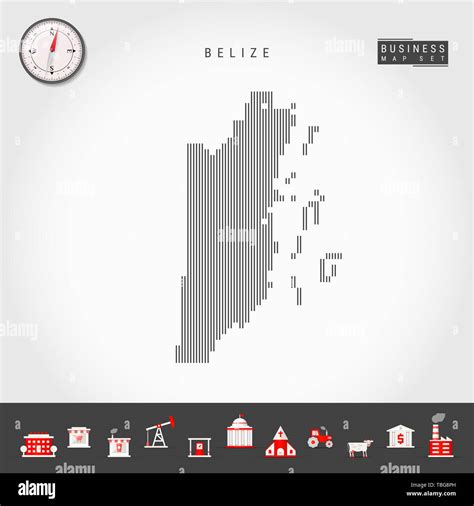 Vertical Lines Pattern Map Of Belize Striped Simple Silhouette Of Belize Realistic Compass