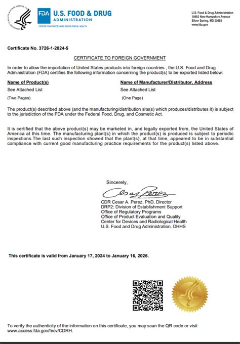 Certificate Of Free Sale Fda Apostille