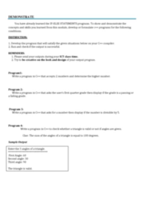 SOLUTION C Program Flow Of Control Answer Sheet Studypool