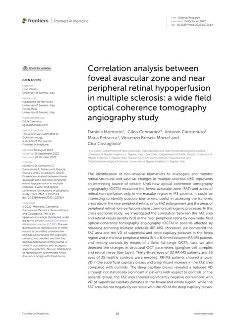 Pdf Correlation Analysis Between Foveal Avascular Zone And Near Peripheral Retinal