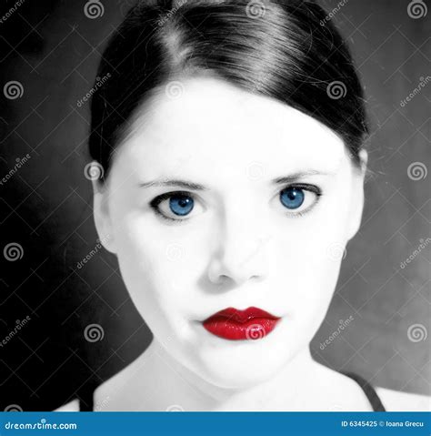Blue Eyes Red Lips Woman Stock Image Image Of Porcelain 6345425