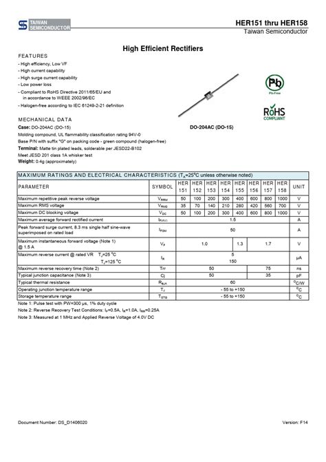 Her155 Datasheet Pdf High Efficient Rectifiers Download Taiwan