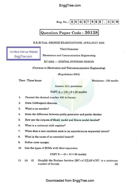 Ec3352 Digital Systems Design Apr May 2023 Question Paper Download Pdf