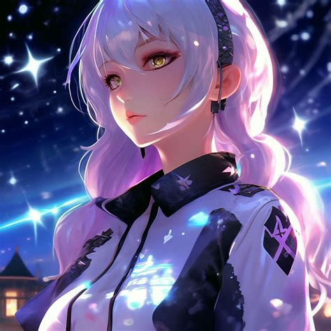 Anime White Girl With Holographic Skin Colorstarry Sky Reflected In
