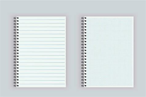 Realistic Opened Notebook Mockups Set Of Blank Spiral Notepad Notebook With Lines And Cell