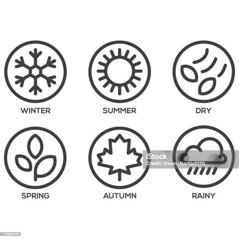 세계 아이콘의 6 계절 현대 기호 선형 픽토그램 윤곽선 기호 간단한 얇은 선 벡터 디자인 요소 템플릿 아이콘에 대한 스톡 벡터