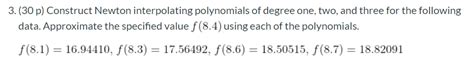 Solved 3 30 P Construct Newton Interpolating Polynomials