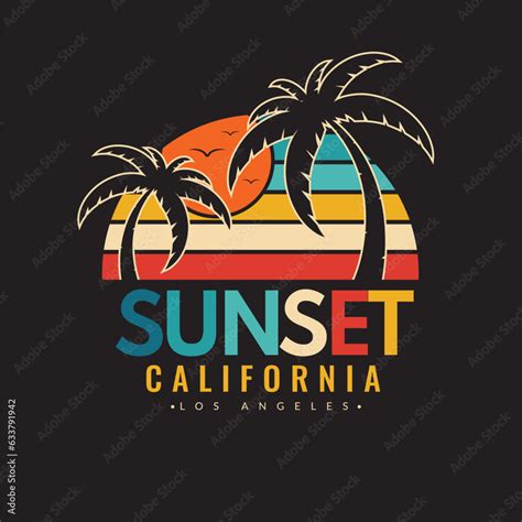 Retro Vintage California Sunset Logo Badges On Black Background