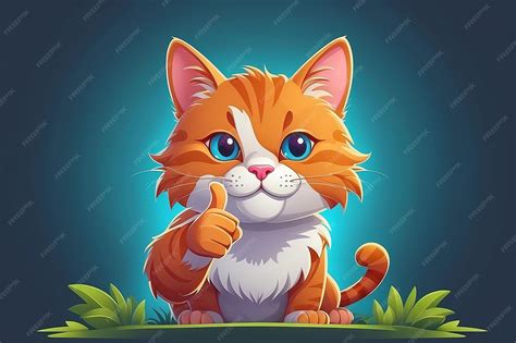 Premium Photo Cute Cat Giving Thumbs Up Cartoon Vector Illustration