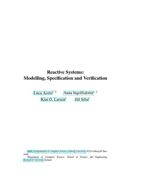 Modelling Specification And Verification Of Reactive Systems An