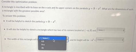 Solved Consider This Optimization Problem A Rectangle Is Chegg