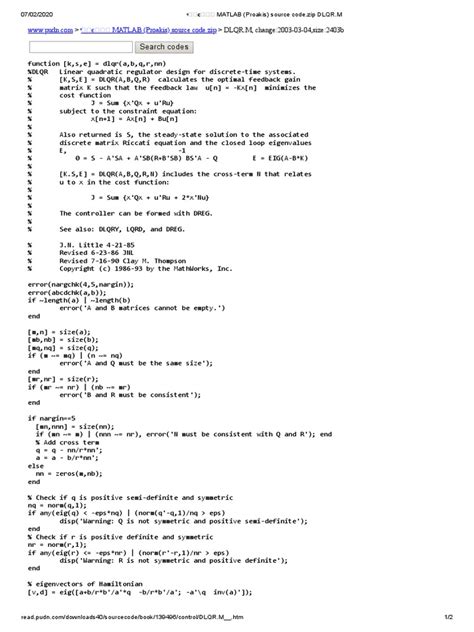Dlqr Matlab Pdf Functional Analysis Numerical Analysis
