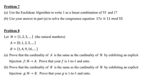 Solved Problem A Use The Euclidean Algorithm To Write Chegg
