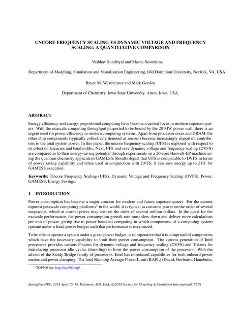 Pdf Comparisons Of Core And Uncore Frequency Scaling Modes In Quantum Chemistry Application Gamess