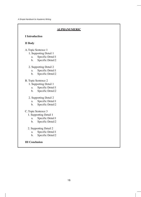 Sample Outline Textbook Edited A Simple Handbook For Academic Writing ALPHANUMERIC I