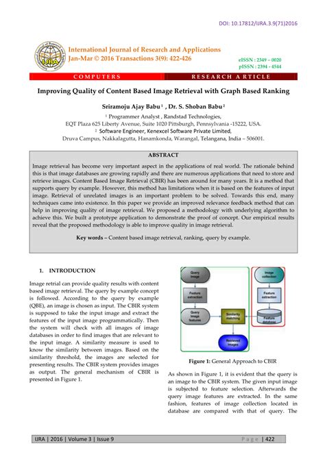 Pdf Improving Quality Of Content Based Image Retrieval With Graph Based Ranking