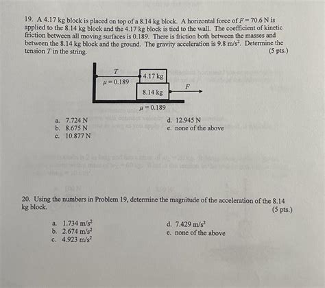 Solved 19 A 4 17 Kg Block Is Placed On Top Of A 8 14 Kg Chegg Com