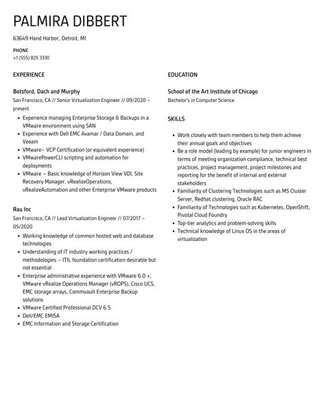 Virtualization Engineer Resume Samples Velvet Jobs