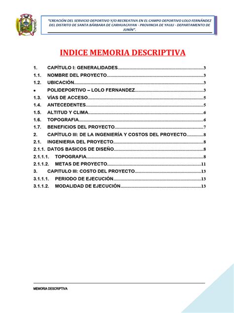 Memoria Descriptiva Final Pdf Presupuesto