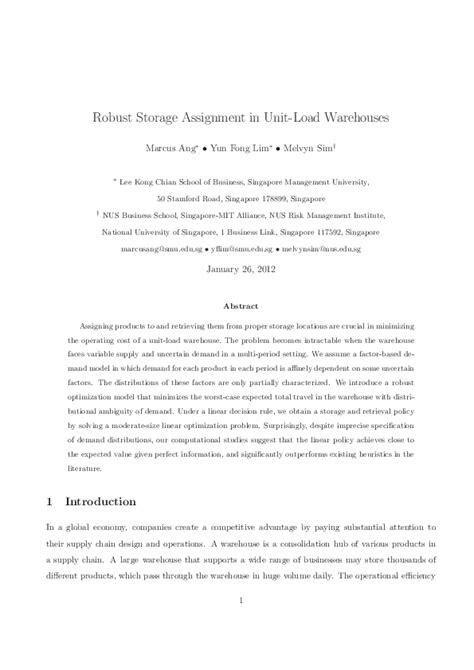 Pdf Robust Storage Assignment In Unit Load Warehouses