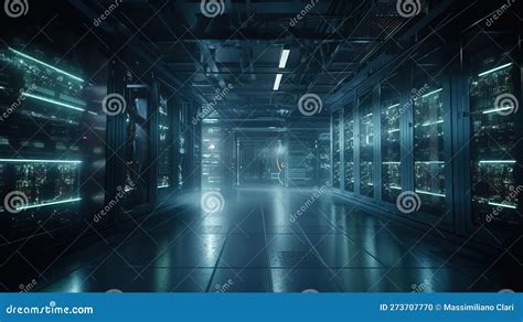 Interior Of Data Center With Multiple Rows Of Server Racks Cloud Computing Artificial Neural