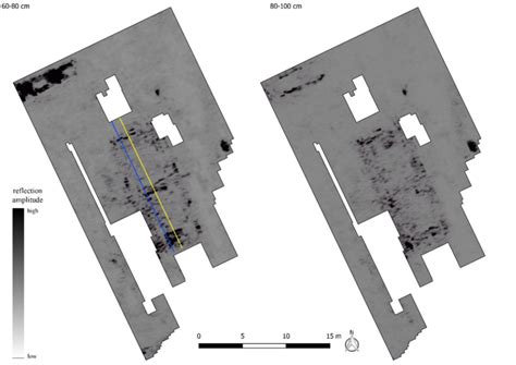 selection of gpr depth slices showing the layout of the medieval cellar